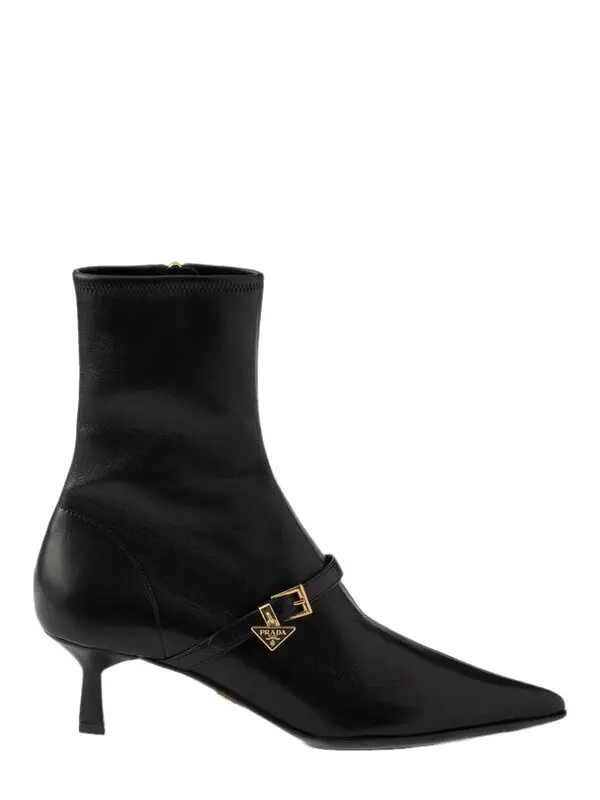 Prada Stretch Nappa Leather Ankle Boots With Buckle Detail - Black