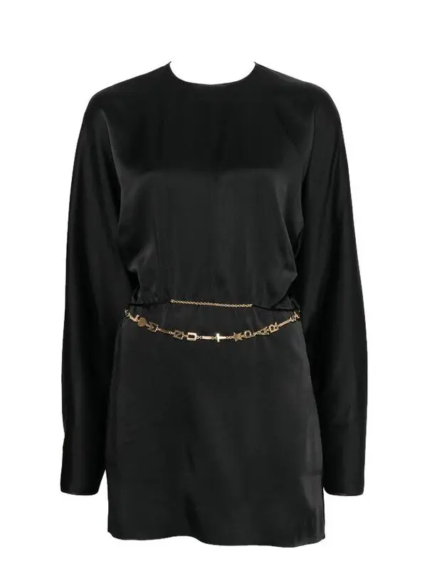 Saint Laurent Chain Detail Long Sleeve Mini Dress - Black