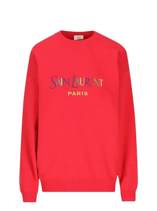 Saint Laurent Crewneck Sweatshirt With Multicoloured Logo Embroidery - Red