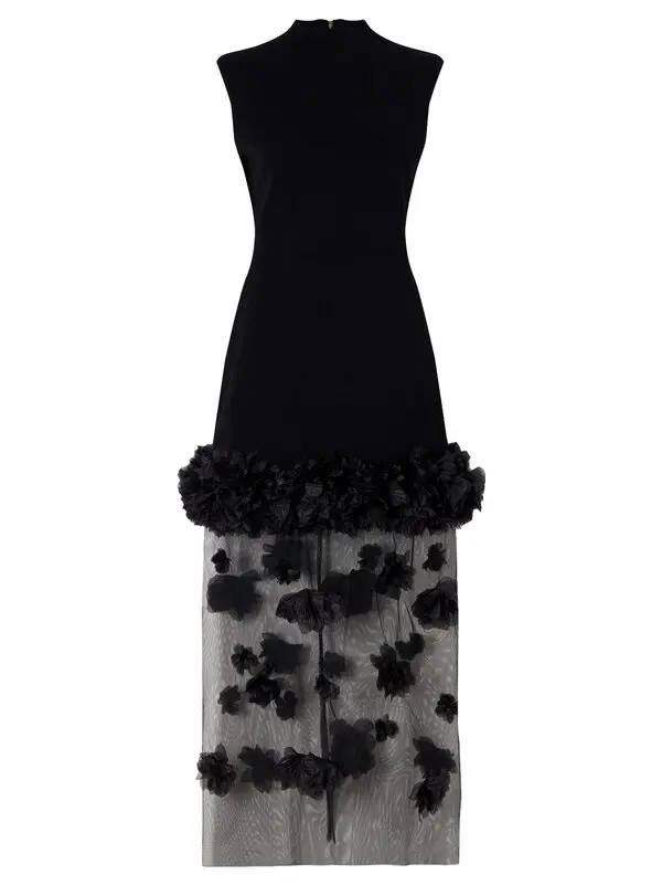 Aje Fleura Floral Appliqué Knit Midi Dress - Black