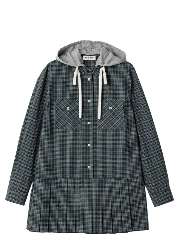 Miu Miu Checked Flannel Dress - Blue/bottle