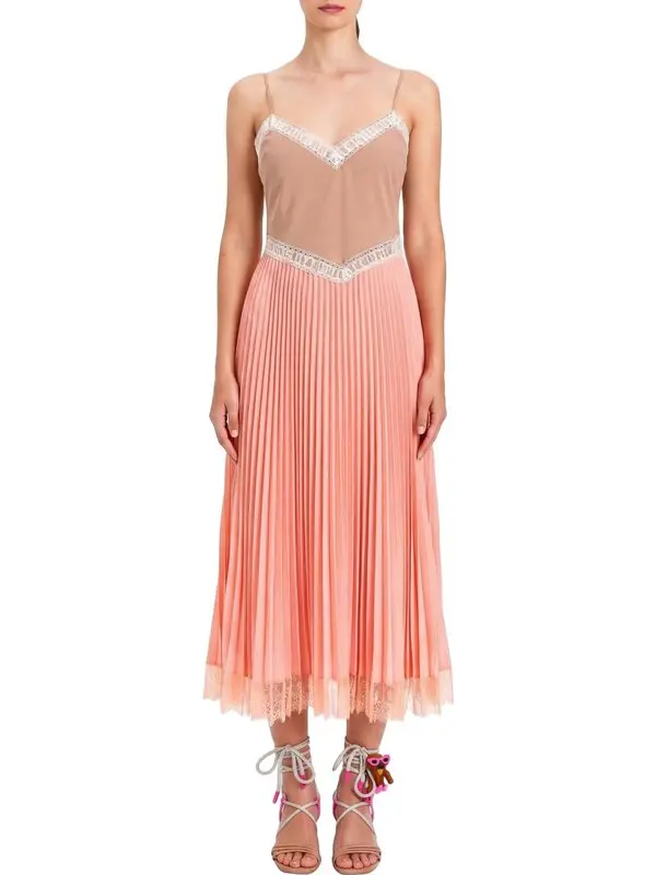 TWINSET Crêpe Midi Dress With Embroidery - Nude