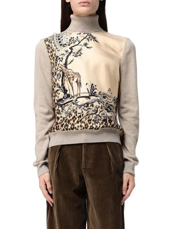 Etro Fauna Graphic Print Wool And Cashmere Blend Turtleneck Jumper - Beige
