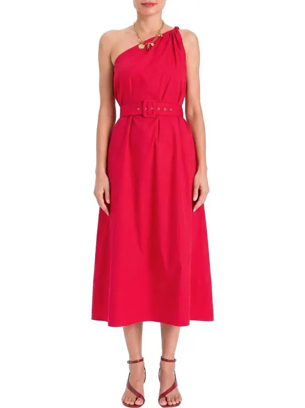TWINSET One-shoulder Cotton Midi Dress With Adjustable Belt - Red