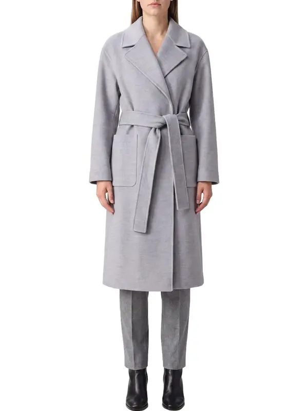 Fabiana Filippi Long Belted Robe Coat In Merino Wool With Dropped Shoulders - Grey