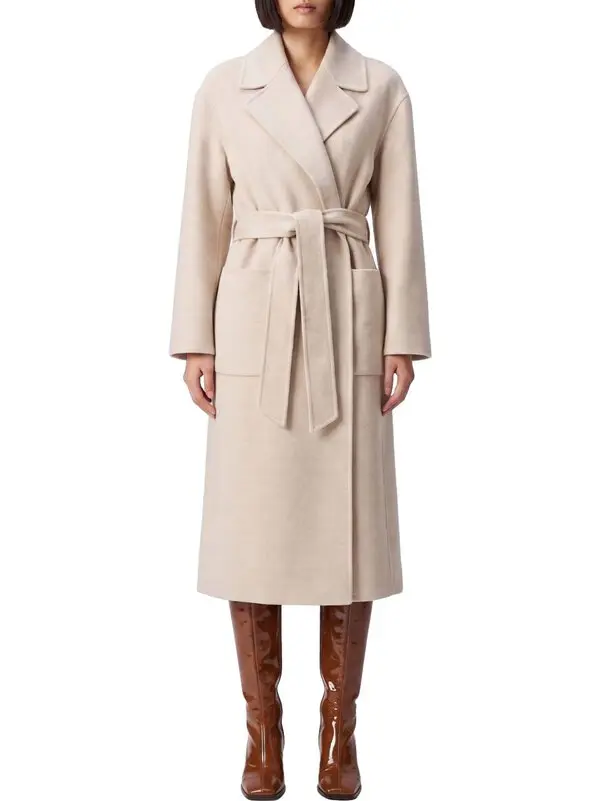 Fabiana Filippi Long Belted Robe Coat In Merino Wool - Natural