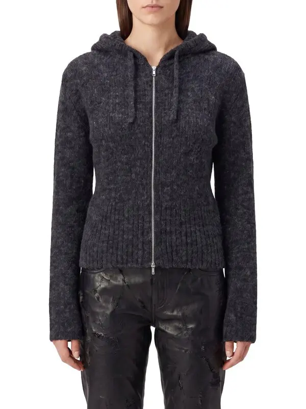 Our Legacy Slim Fit Alpaca Wool Knit Zip-up Hooded Jumper - Black