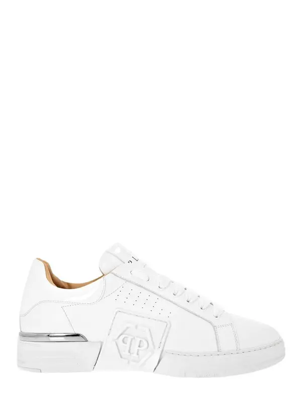 Philipp Plein Low-top Hexagon Sneakers In Smooth Leather With Tone-on-tone Rubber Logo - White