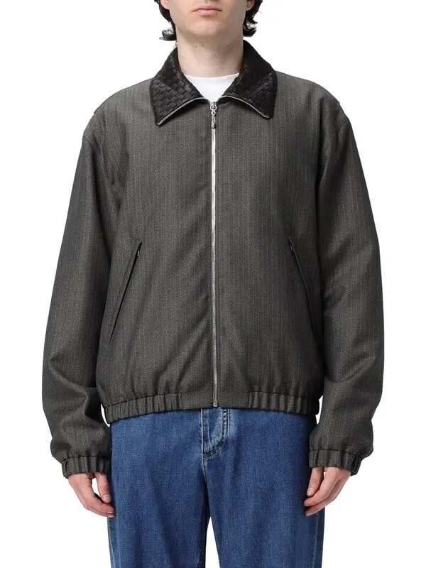 Bottega Veneta Wool And Mohair Blend Bomber Jacket With Leather Collar - Grey