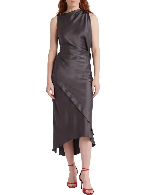 Victoria Beckham Kyra Asymmetrical Midi Dress - Grey 1