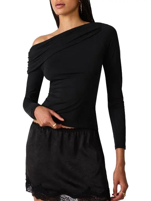 Steve Madden Ryder Off-the-shoulder Knit Top - Black