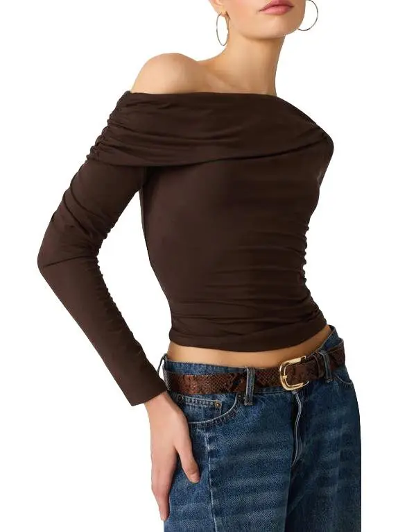 Steve Madden Ryder Off-the-shoulder Knit Top - Walnut
