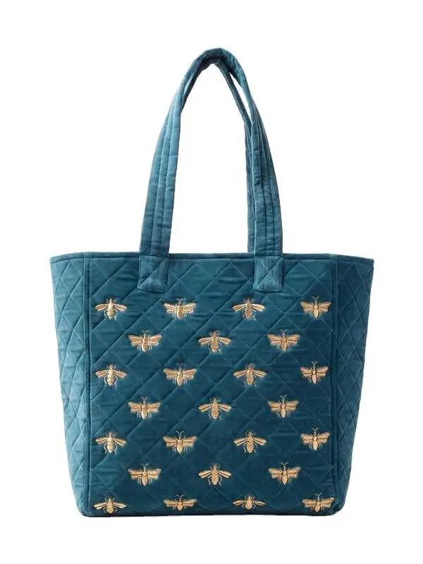 ELIZABETH SCARLETT Honey Bee Velvet Tote - Rich Blue