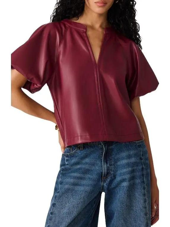 Steve Madden Cecilia Faux Leather Puff Sleeve Top - Cordovan