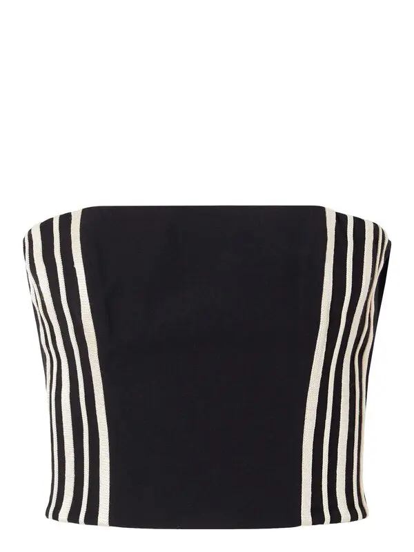ANDRES OTALORA Strapless Striped Embroidered Twill Cropped Top - Black