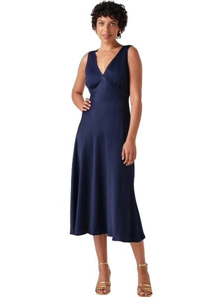 GHOST LONDON Alessia Picot V-neck Midi Dress - Navy