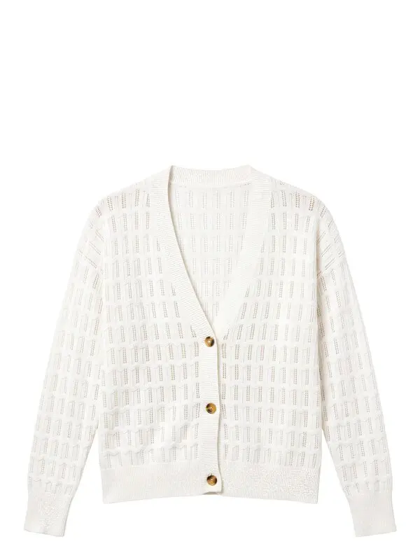 BRODIE CASHMERE Scallop Trim Crochet Cardigan - White