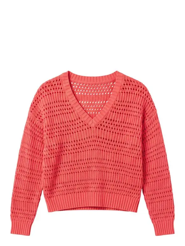 BRODIE CASHMERE Sarah Stitch Cropped V-neck Cotton Knit - Pink