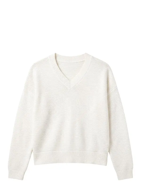 BRODIE CASHMERE Sarah Stitch Cropped V Jumper - White