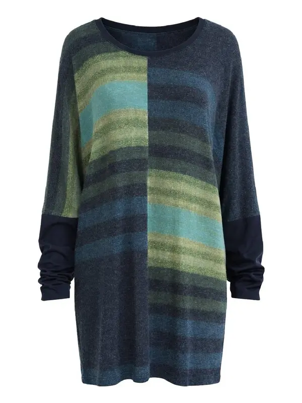 CONQUISTA Abstract Stripe Long-sleeve Tunic Top - Green