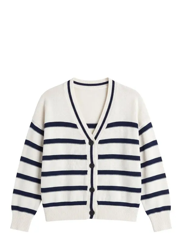 BRODIE CASHMERE Reverse Stripe Cardigan - White