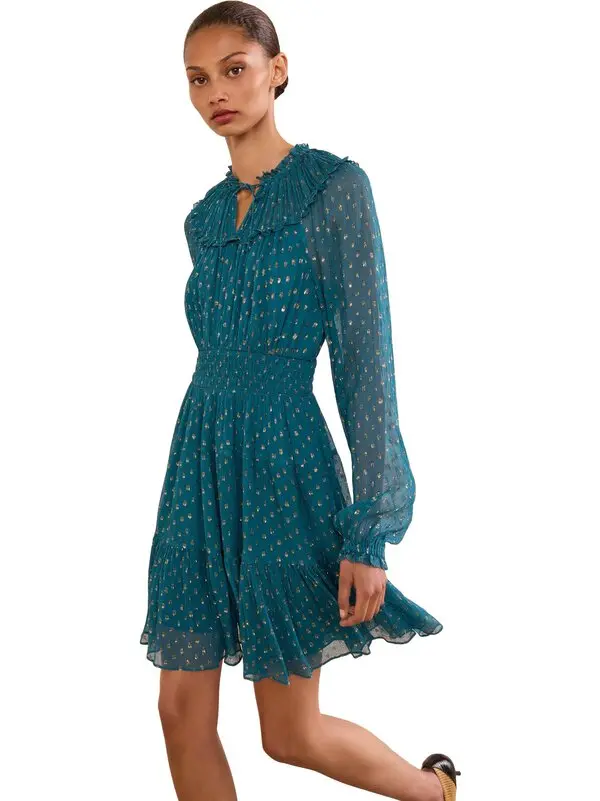 Ulla Johnson Ava Long Sleeve Silk Mini Dress - Beryl