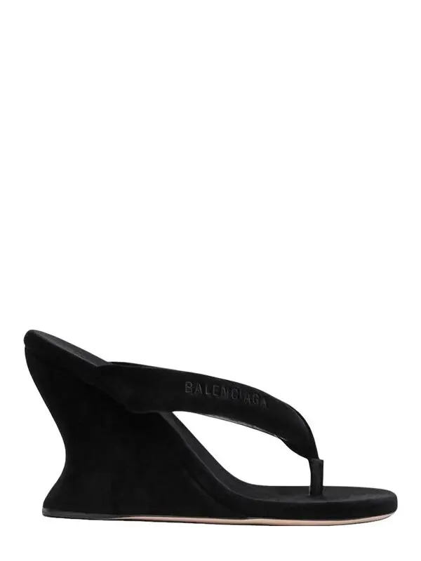 Balenciaga Velvet Geata Wedge Thong Sandal - Black