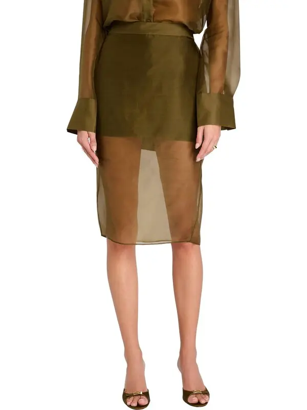 SEROYA Elda Silk Midi Skirt - Olivewood