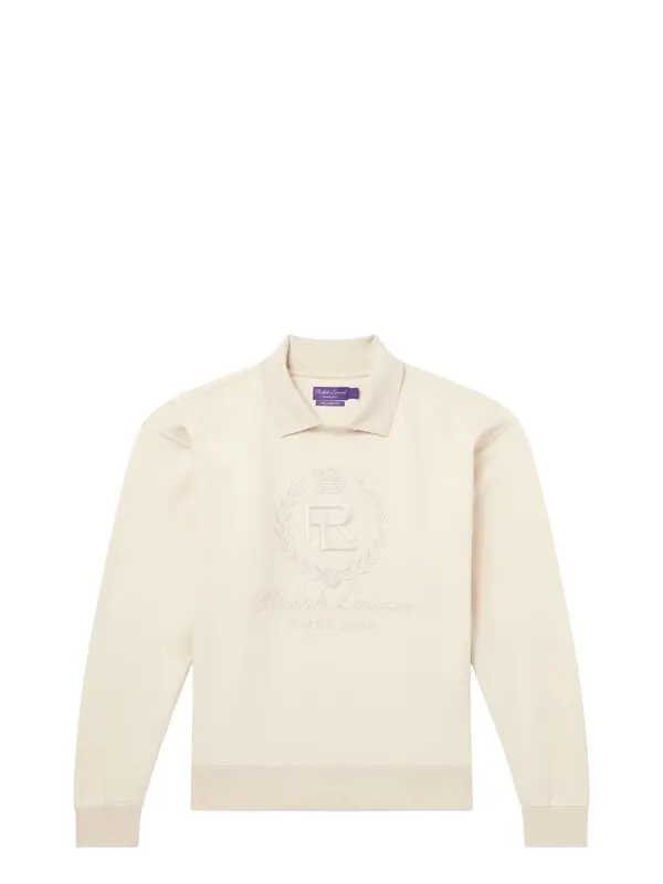 Ralph Lauren Purple Label Logo-embroidered Cotton-jersey Polo Sweatshirt - Neutrals