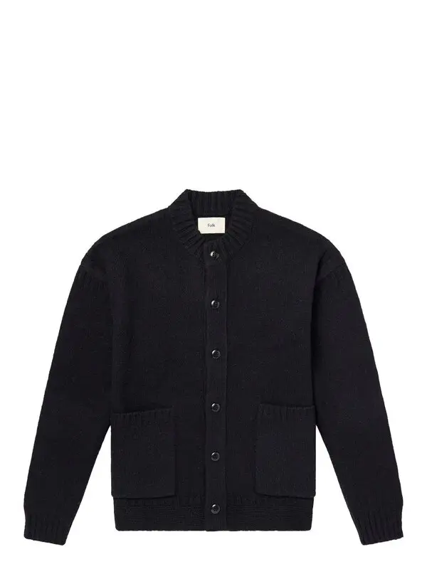 Folk Textured Wool And Cotton Blend Knitted Cardigan - Black