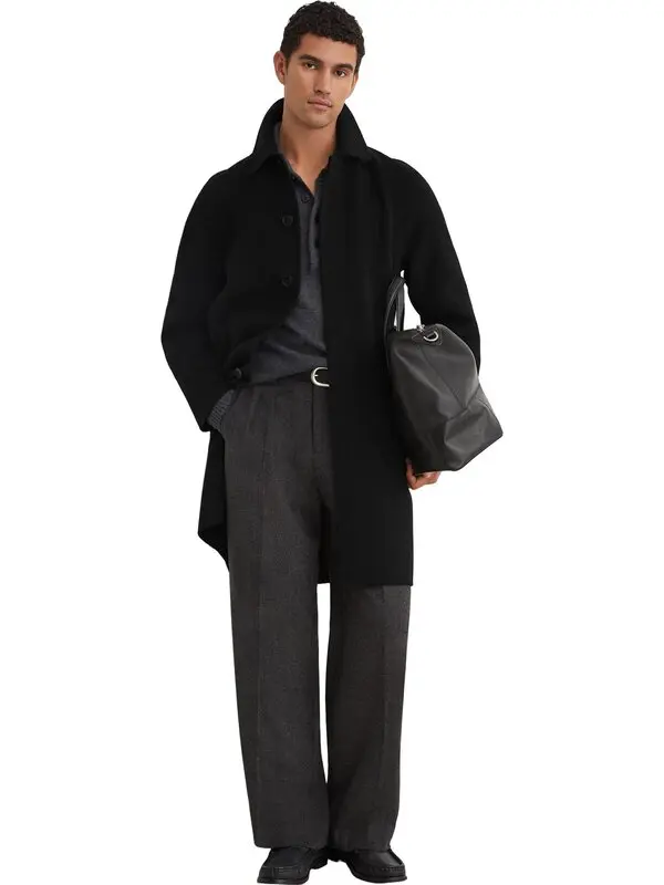 REISS Mccullough Wool-blend Single-breasted Raglan Overcoat - Black