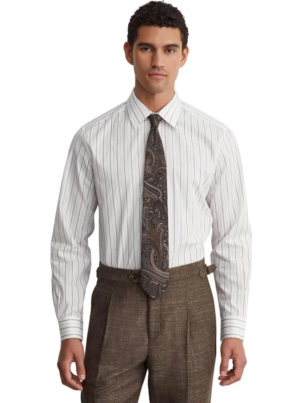 REISS Titan Cotton Pinstripe Spread-collar Shirt Regular-fit - White/brown Stripe