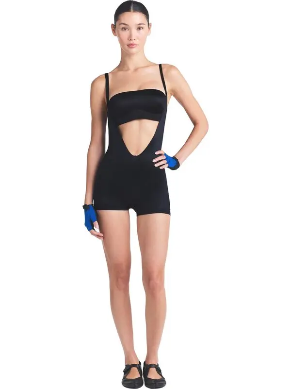 SKIMS Suspender 2.5" One Piece | Black | Small | Nike Satin Shine - Obsidian