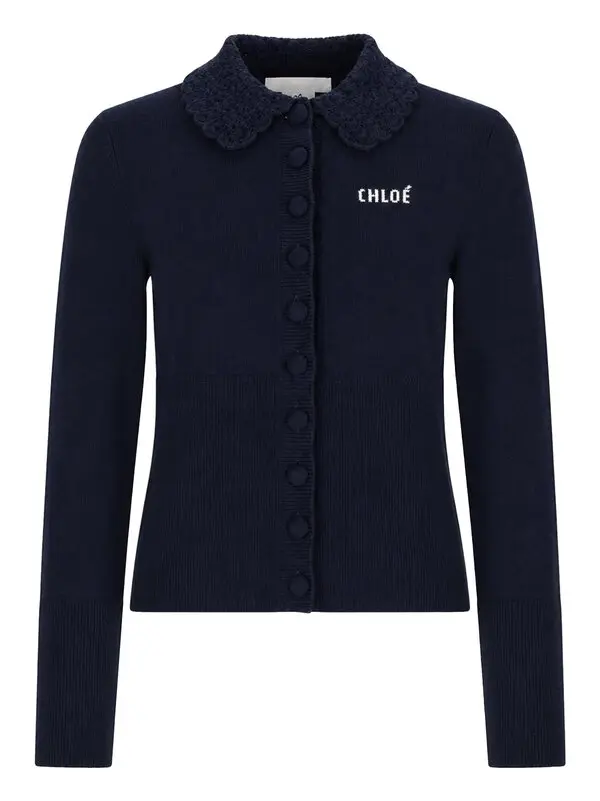 Chloé Knit Cardigan With Logo Detail - Blue