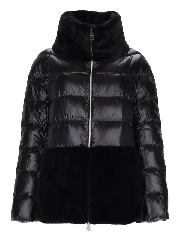Herno Piumino Trapuntato Con Inserti In Eco-pelliccia - Black