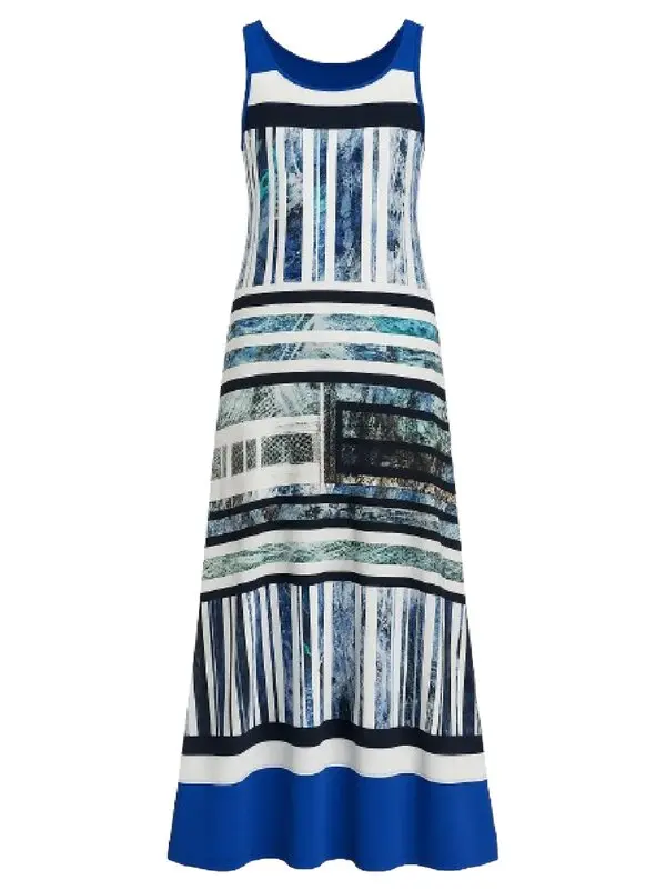 CONQUISTA Abstract Stripe Sleeveless Maxi Dress - Blue