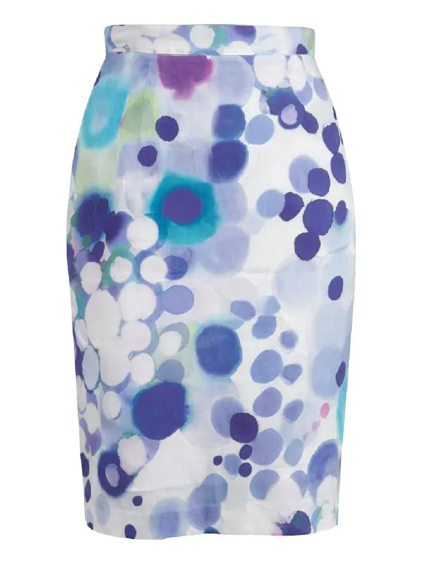 CONQUISTA Abstract Print Midi Pencil Skirt - Purple