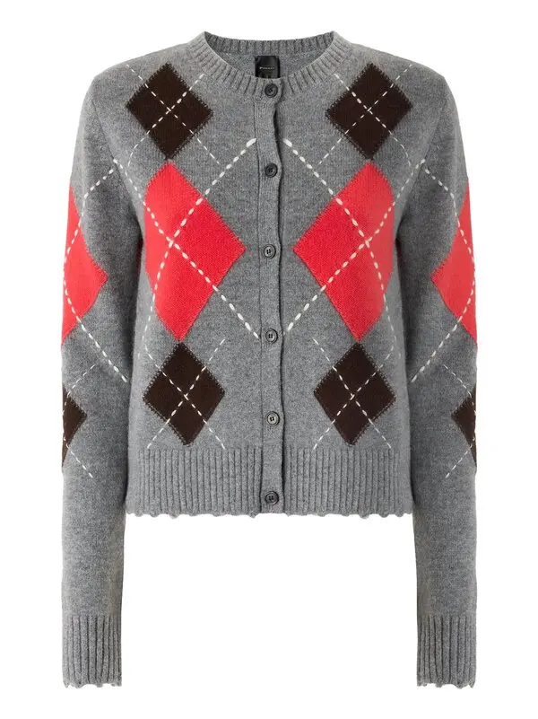 Pinko Argyle Knit Cardigan - Grigio/marrone