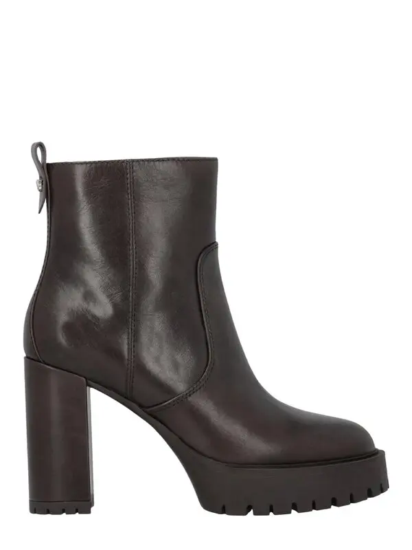 Pinko Leather Platform Ankle Boots With High Chunky Heel - Moro
