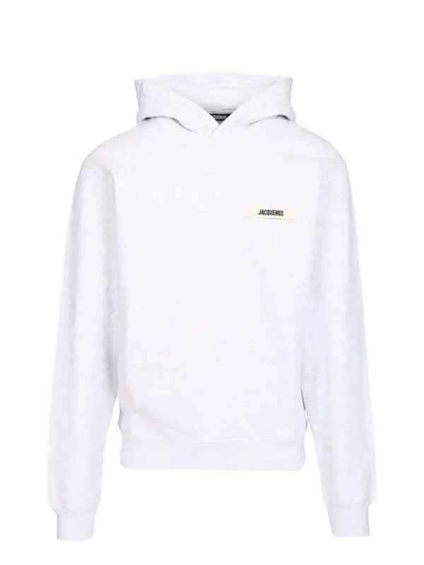 Jacquemus Logo Plaque Gros Grain Hoodie In White Cotton With Relaxed Fit - Grey
