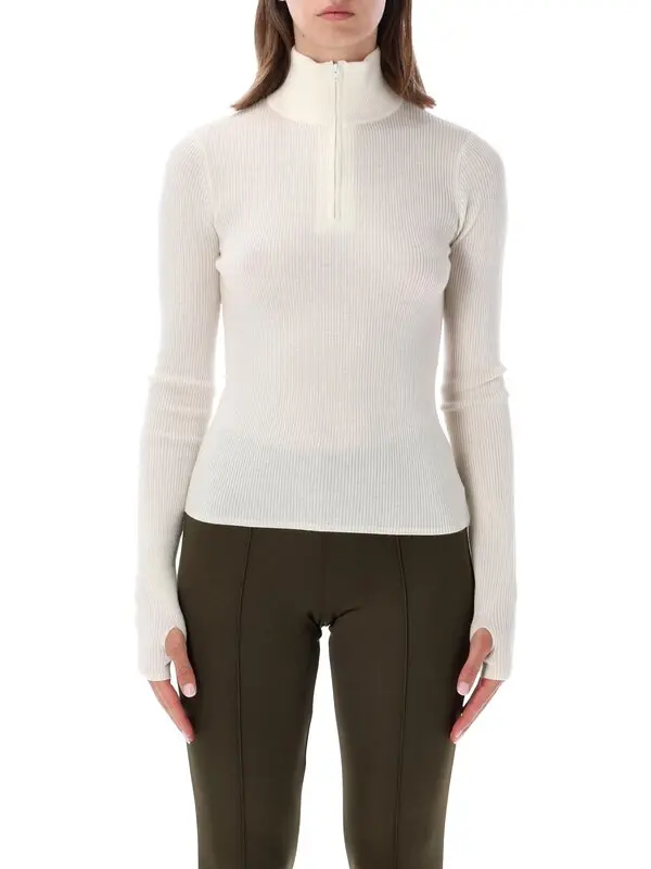 THE FRANKIE SHOP Ribbed Knit Quarter-zip Slim-fit Sweater - Bianco
