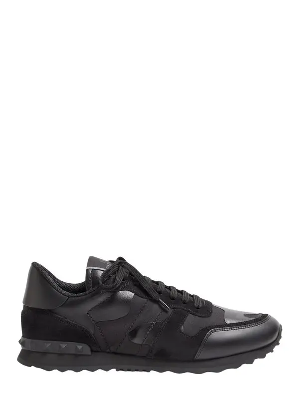 Valentino Garavani Rockrunner Mesh Sneaker With Rockstud Leather Inserts - Black