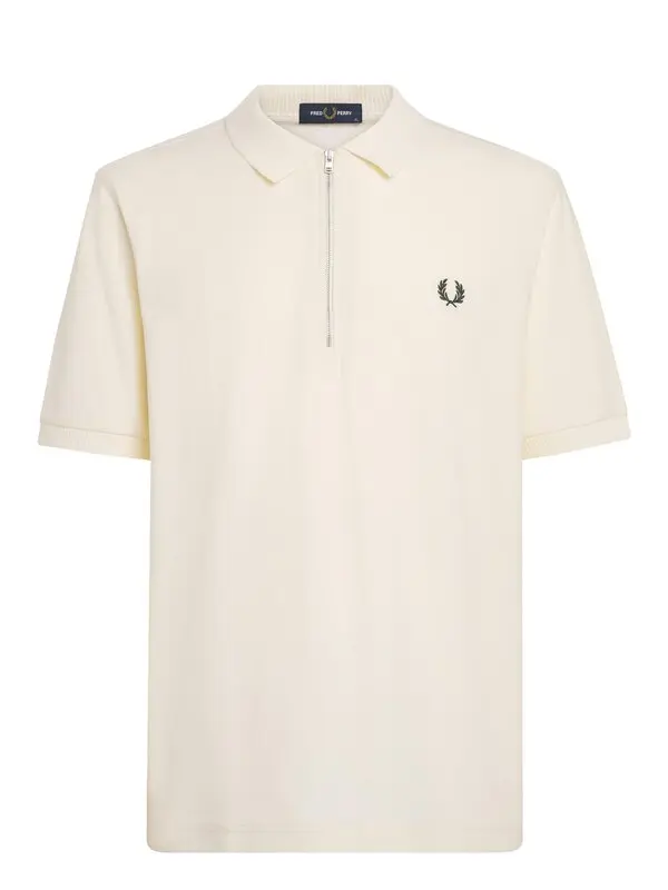 Fred Perry Cotton Crepe Piqué Polo Shirt - Ivory