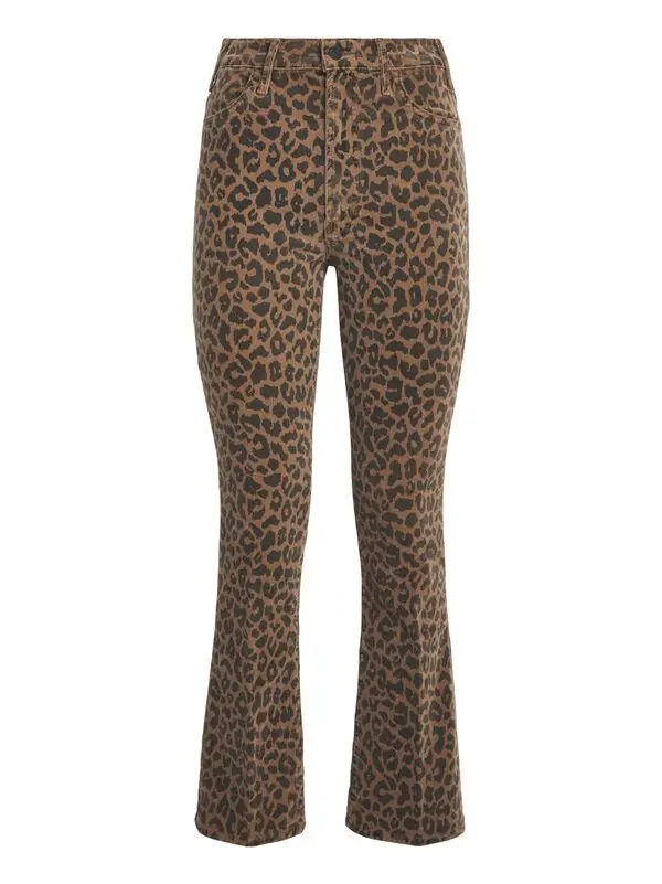 MOTHER Cheetah Print The Hustler Flood Flared Jeans - Brown