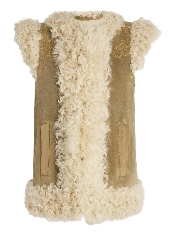 Etro Shearling Embroidered Gilet - Burgundy