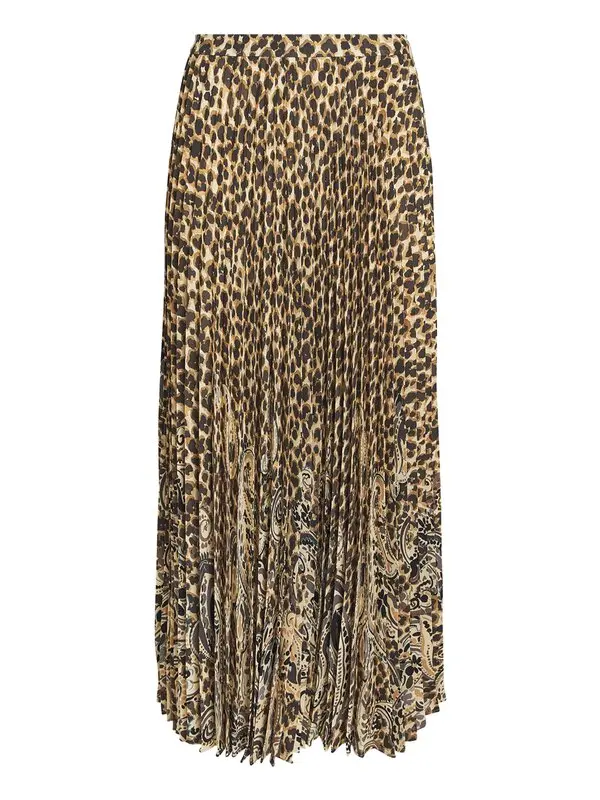 Etro Leopard And Paisley Print Pleated Maxi Skirt - Beige