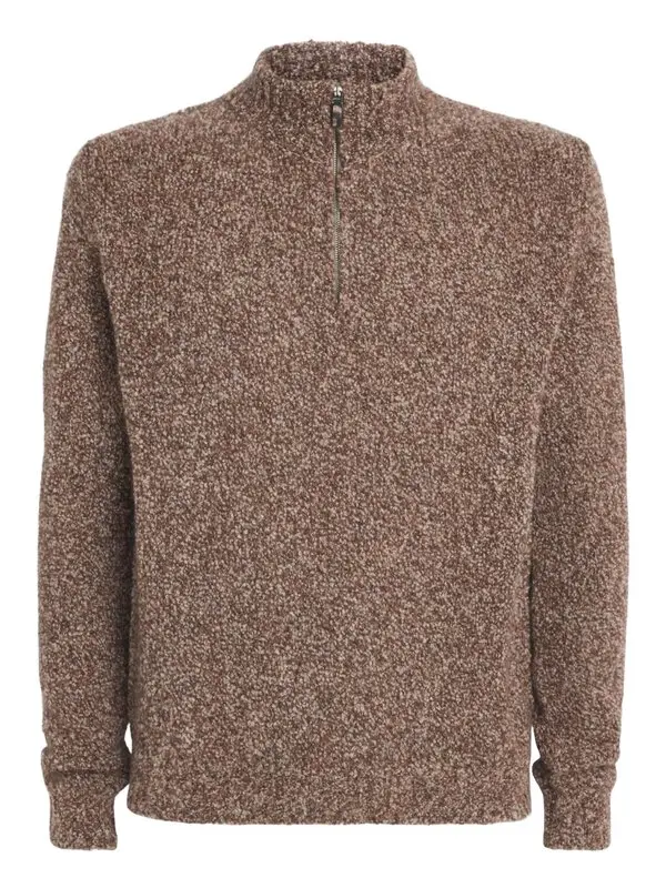 MAURIZIO BALDASSARI Cashmere-silk Bouclé Quarter-zip Sweater - Brown