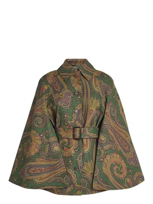 Etro Cotton Gabardine Paisley Cape Jacket - Green