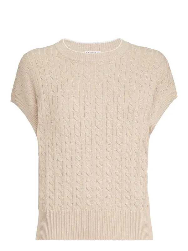 Brunello Cucinelli Cable Knit Short Sleeve Sweater - Yellow