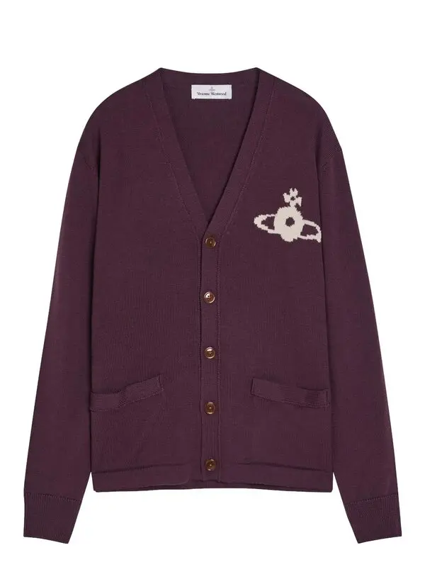 VIVIENNE WESTWOOD Alex Orb-intarsia Wool Cardigan - Dark Red